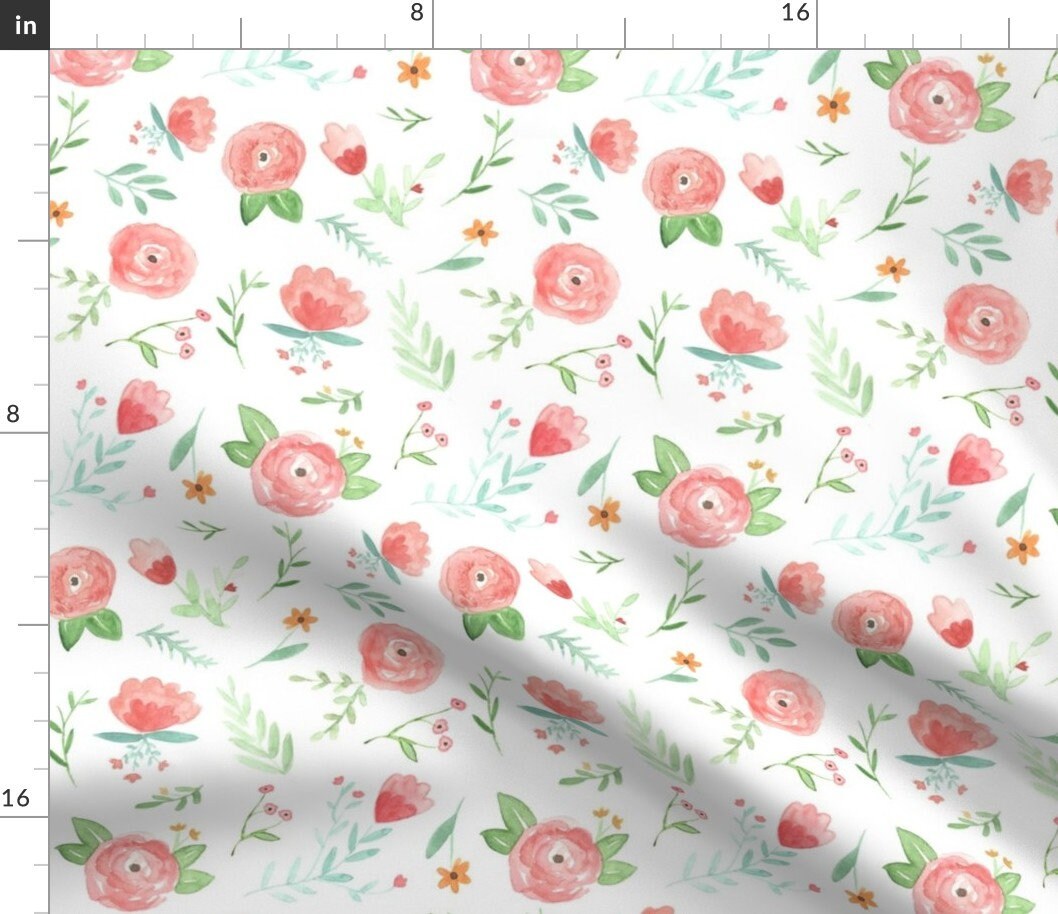 Watercolor Floral Fabric Peach Happy Floral by | Etsy