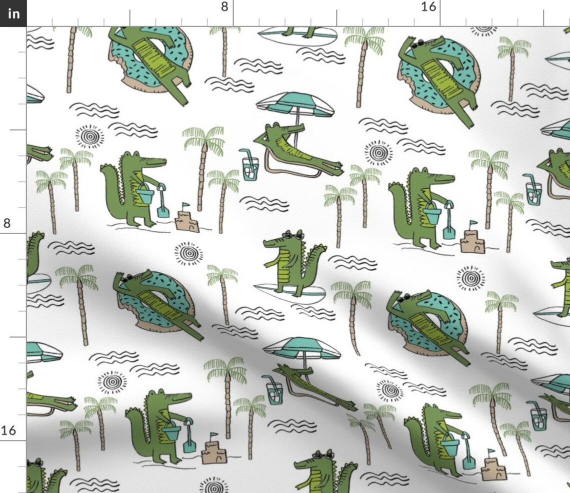 Alligator Fabric Alligator Vacation // Tropical Beach Gator - Etsy