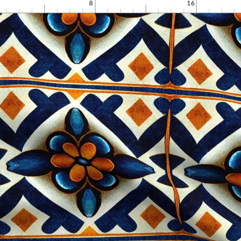 Spanish Tile Linen Fabric Yard - Etsy