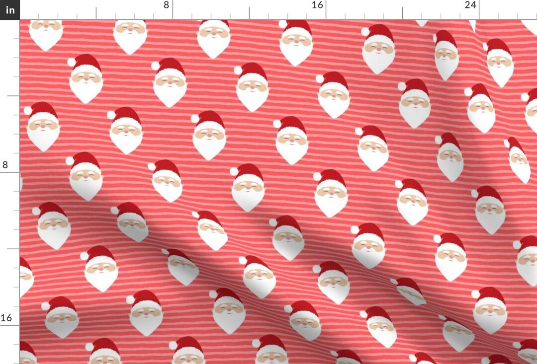 Santa Fabric - Santa on Stripes - Red by Littlearrowdesign - Santa ...
