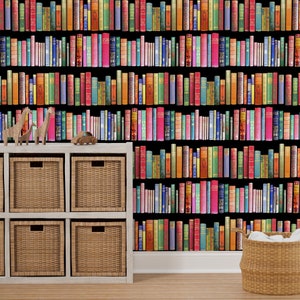 Bookshelf Wallpaper Antique Vintage Bookshelf by - Etsy