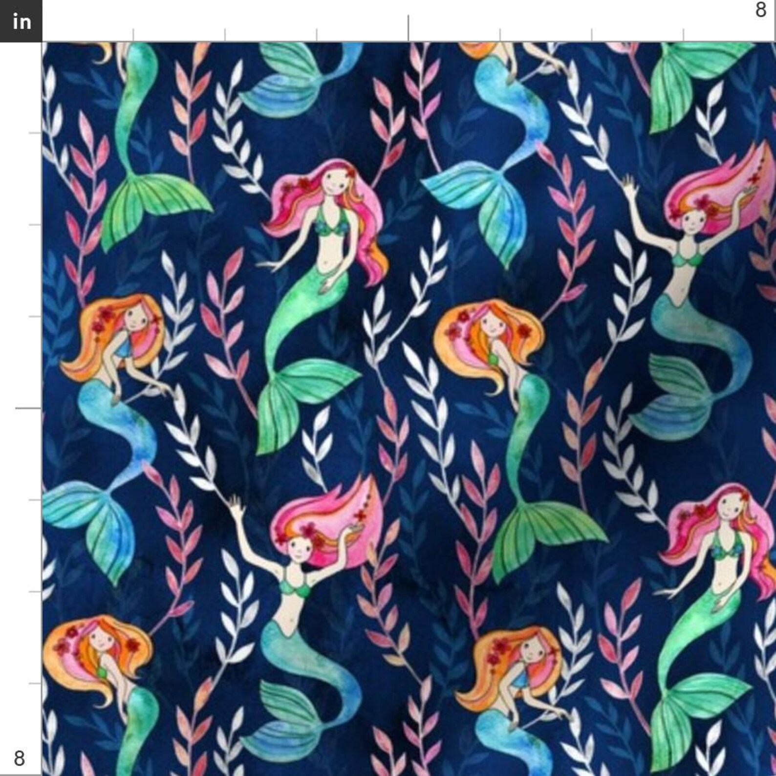 Merry Mermaids Fabric - Little Merry Mermaids in Watercolor by Micklyn ...