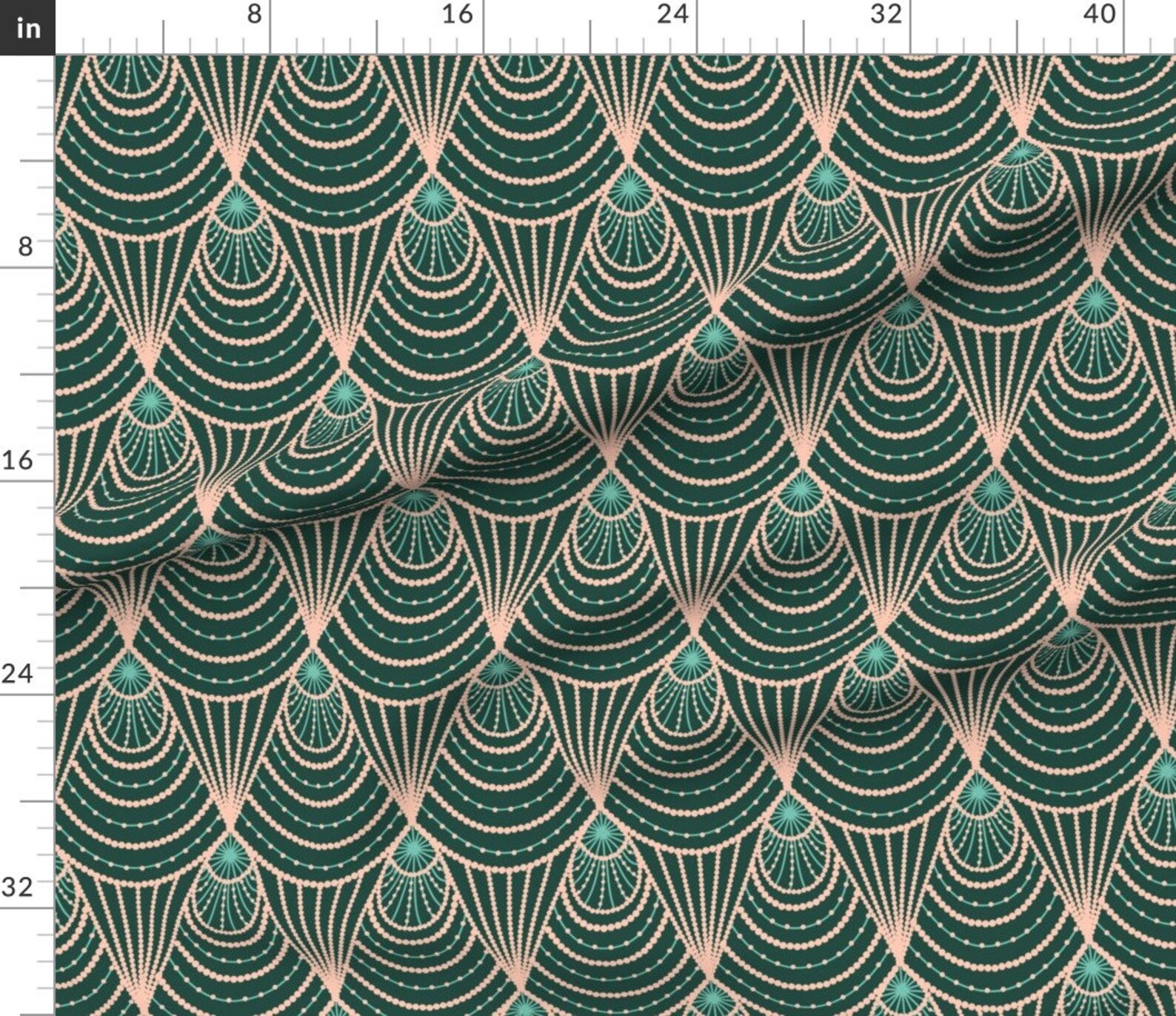 Green Geometric Pattern Fabric Art Deco green and Pink by - Etsy