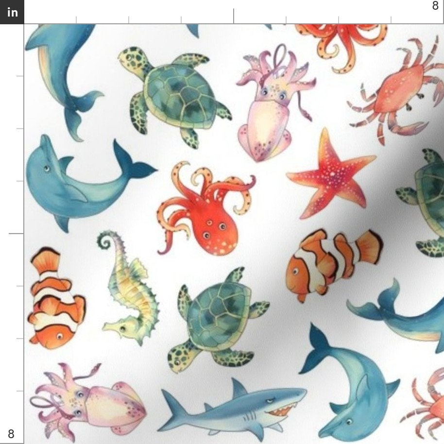 Sea Animals Fabric Sea Animal Patterns by Silveroakdesign - Etsy