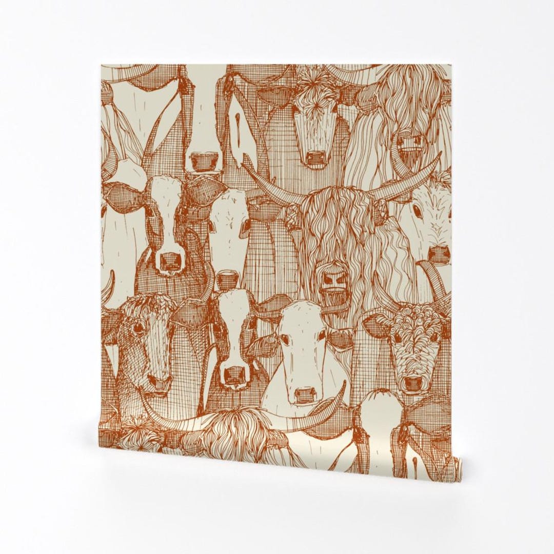 Orange Cows Removable Peel and Stick Wallpaper - Farmhouse Cattle Rust ...