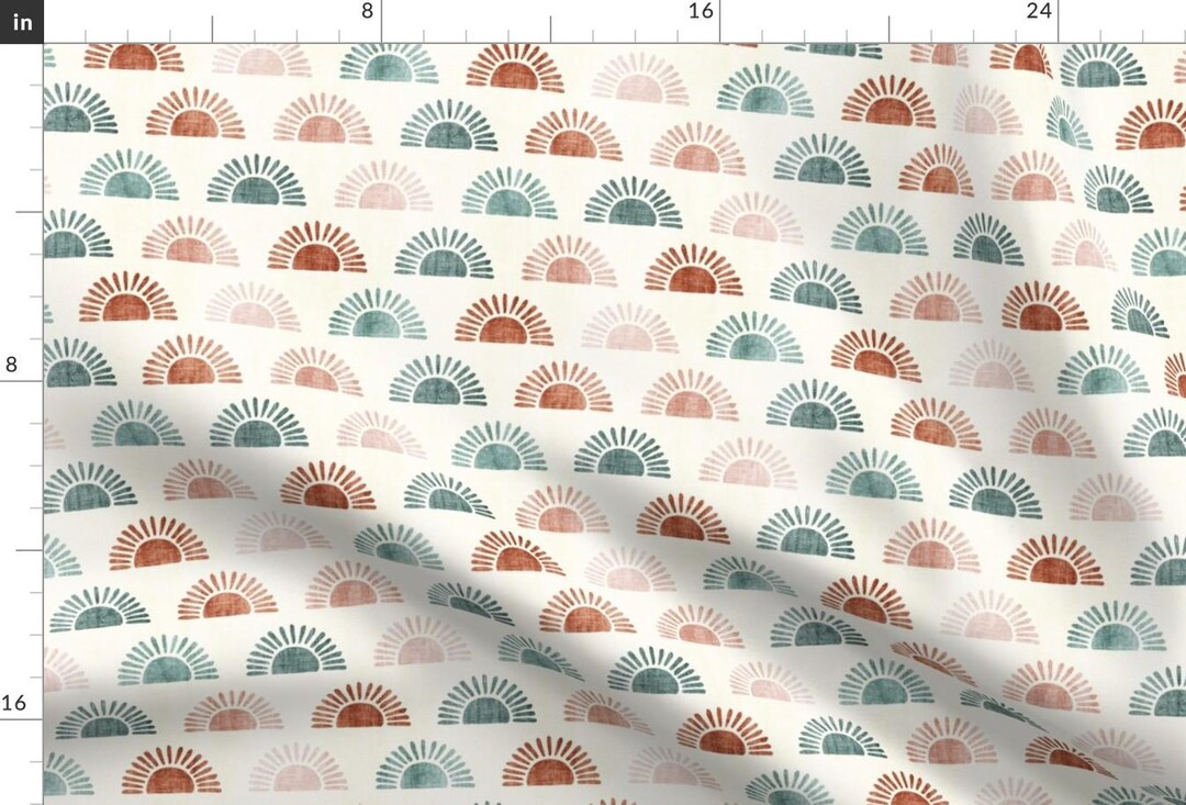 Boho Rising Suns Fabric - (small Scale) Sunshine - Block Print Boho Sun ...