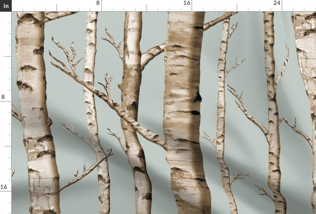 Rustic Trees Fabric - Birch Grove in Overcast by Willowlanetextiles ...
