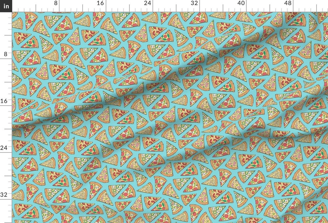 Pizza Slices on Blue Fabric - Pizza Fast Junk Food on Blue by Caja ...