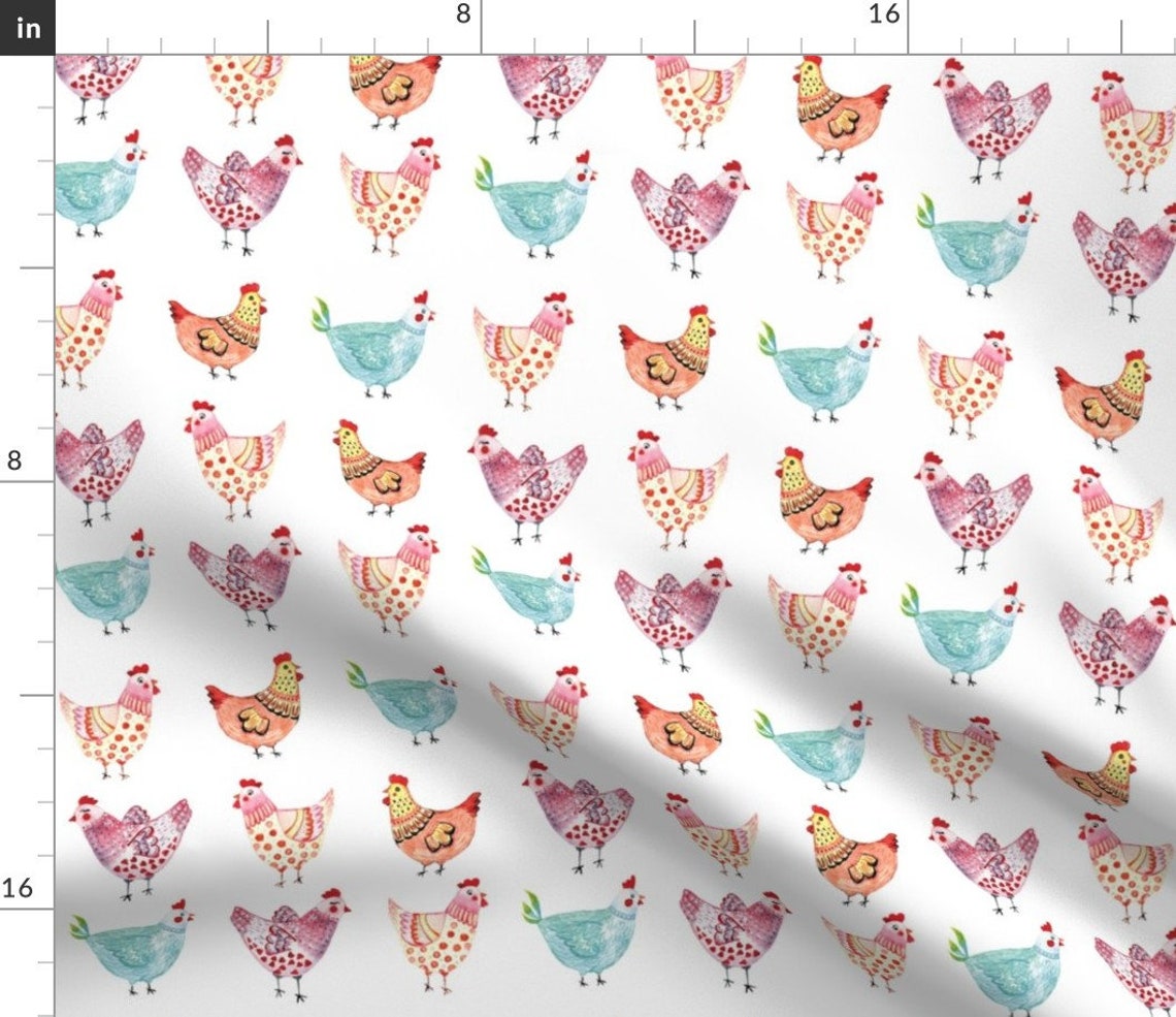 Chickens Fabric Colorful Chickens by Twodreamsshop - Etsy