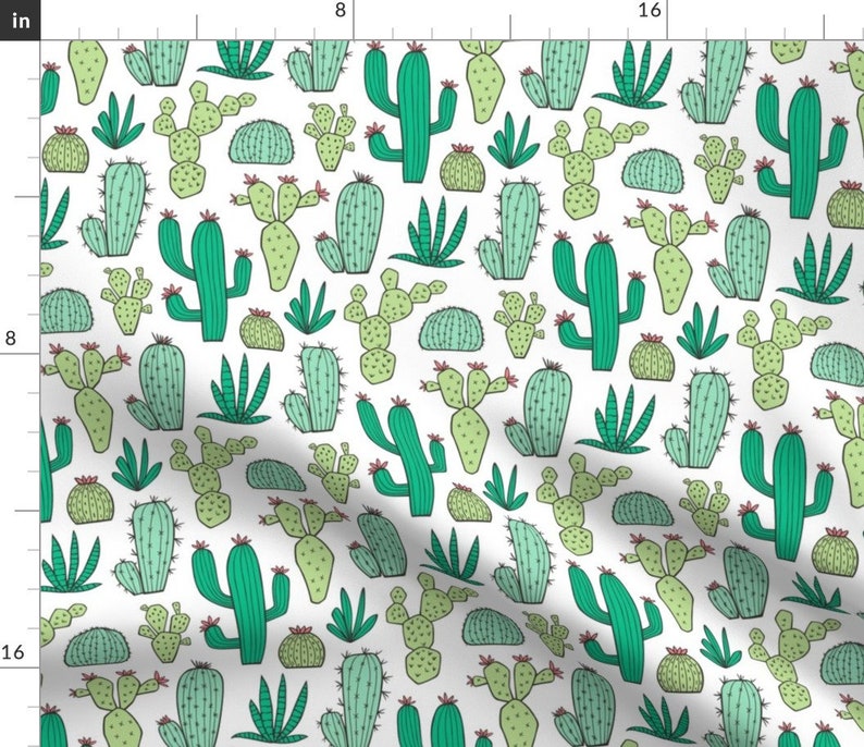 Cactus Fabric Cactus on White by Caja Design Cactus Cotton - Etsy