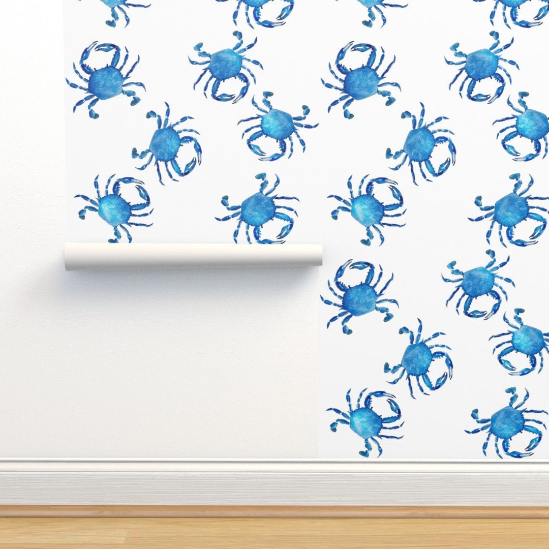 Crab Wallpaper Blue Crabs by Wrensroost Crabs Blue White - Etsy