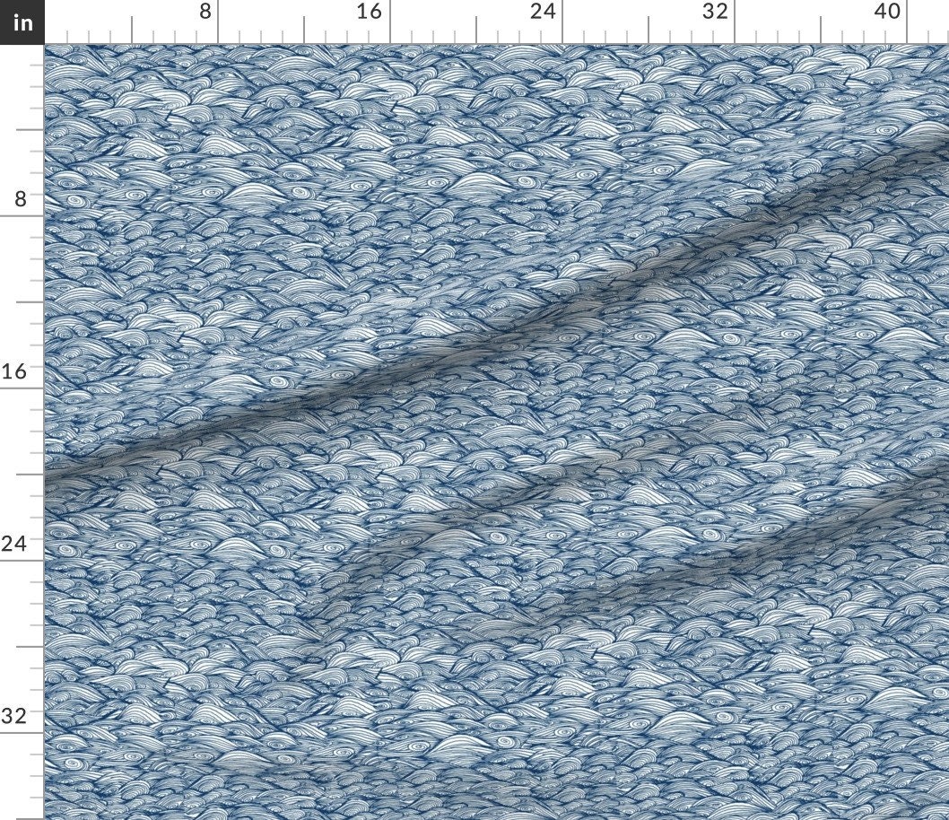 Doodle Waves Fabric Waves // Nautical Ocean Fabric By Andrea | Etsy