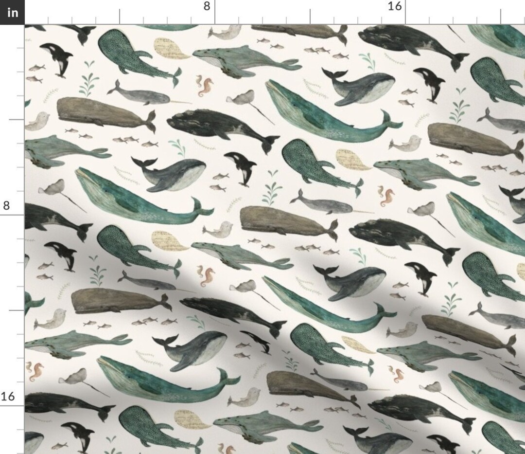Whales Nautical Ocean Blue Fabric Whale's Song small by Katherine Quinn ...
