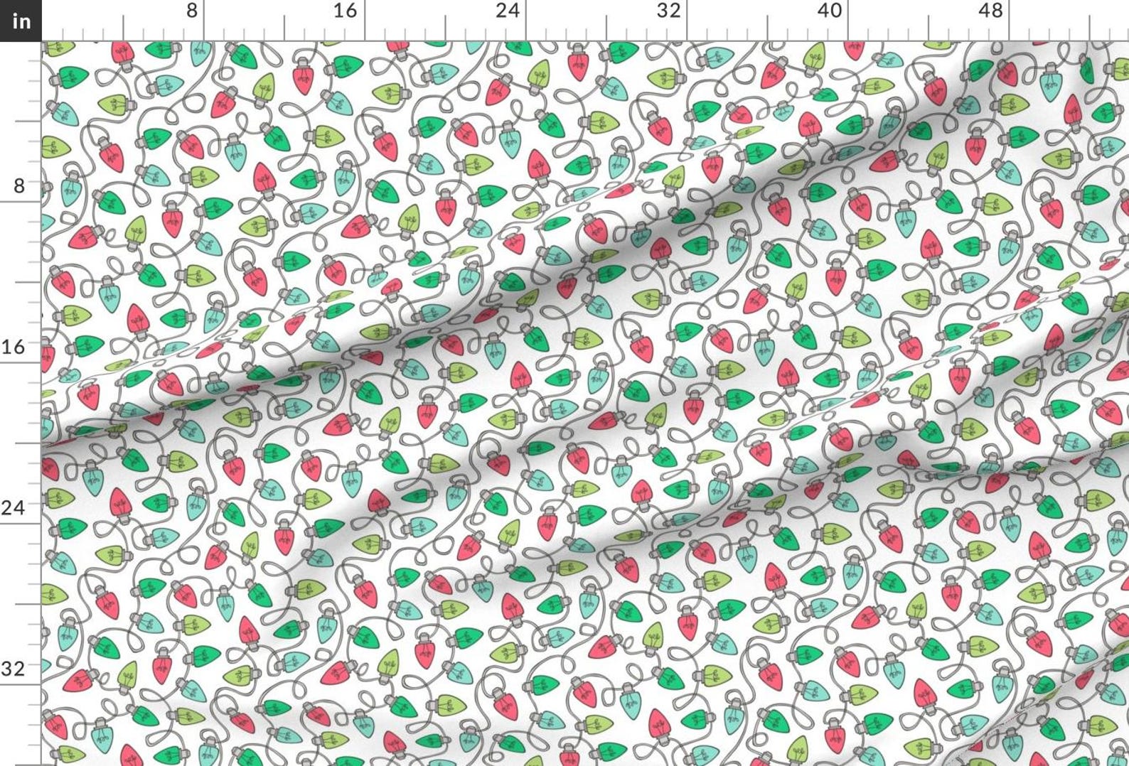 Christmas Fabric - Christmas Xmas Holiday Lights Bulbs Red Green on ...