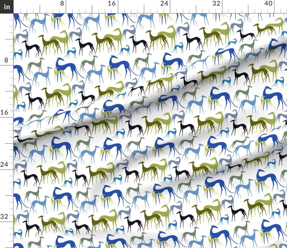 Greyhound Fabric Sighthounds Green-blue by Lobitos - Etsy