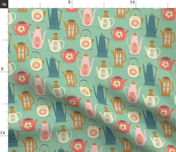 1960s Retro Tea Party Fabric 60s Teapots By Studiojenny | Etsy