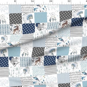 Blue Wolf Cheater Quilt Fabric 21 Boys Boho Cheater Quilt Wholecloth by ...