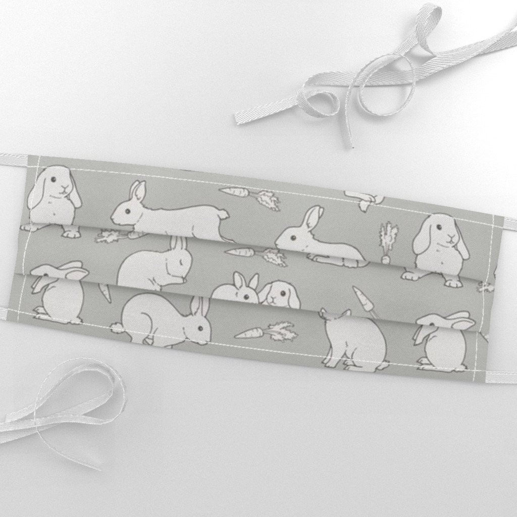 Rabbits on Gray Fabric Rabbits Monochrome Grey by Hazel | Etsy
