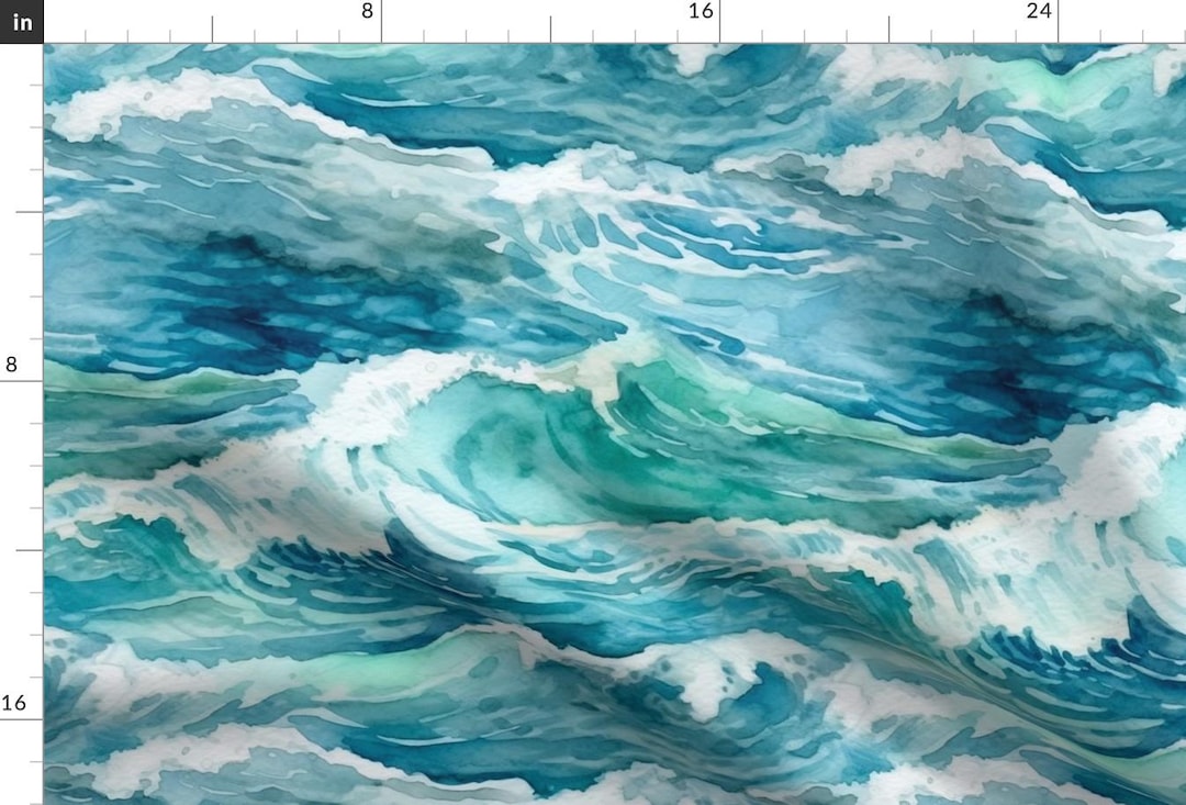 Watercolor Waves Fabric - Ocean Waves by Cozycharmco - Ocean Scene ...