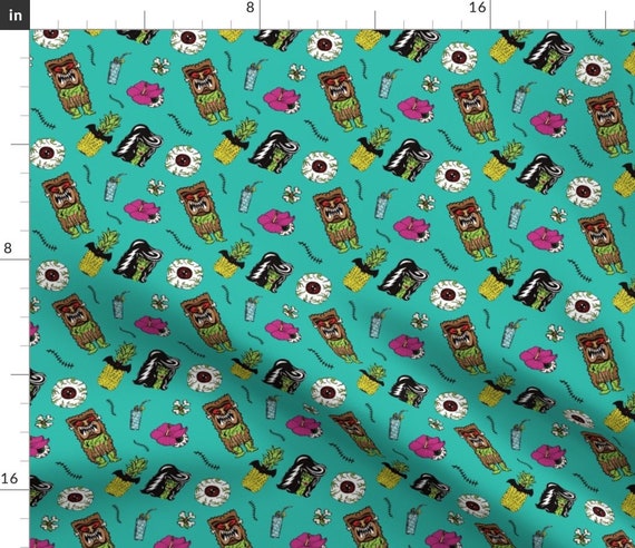 Zombie Fabric Haunted Psychobilly Luau Toss in Retro Aqua by - Etsy
