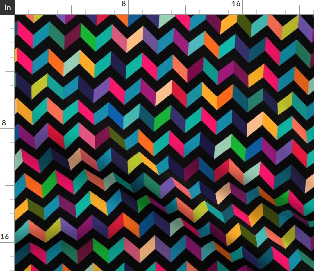 Rainbow Chevron Fabric Chevron Mulit Color on Black by Khaus - Etsy