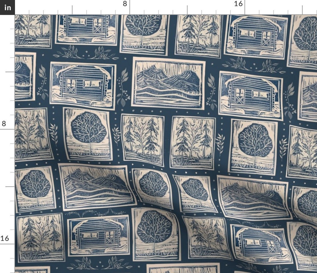 Rustic Cabins Fabric Hand Block Printed Country by Salzanos Navy ...