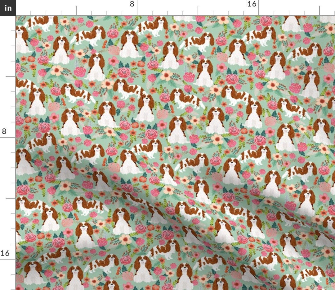Floral Cavalier Fabric cavalier King Charles Spaniel Dog Mint by ...