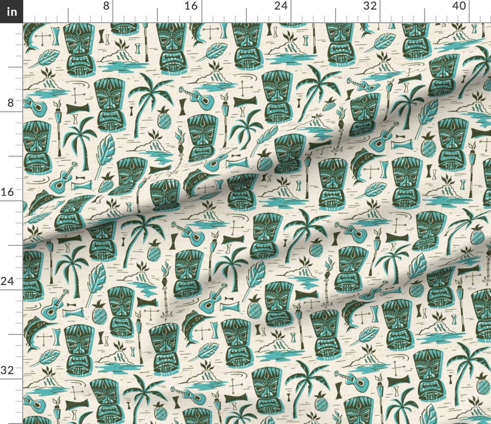 Island Fabric Tropical Tiki Cream Aqua by Heatherdutton - Etsy