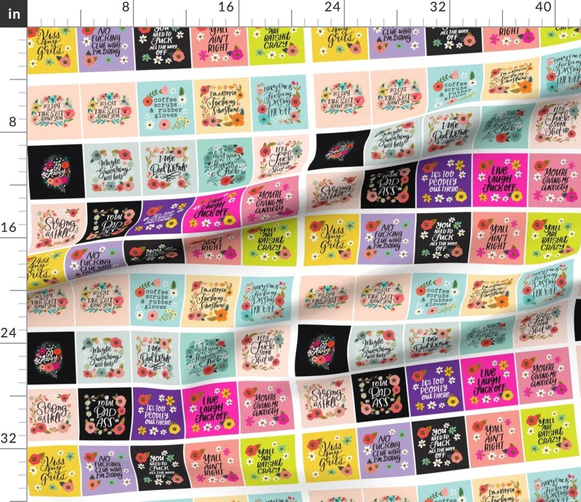 Sweary Fabric Fabric 4x4 Small Swears New by Cynthiafrenette | Etsy