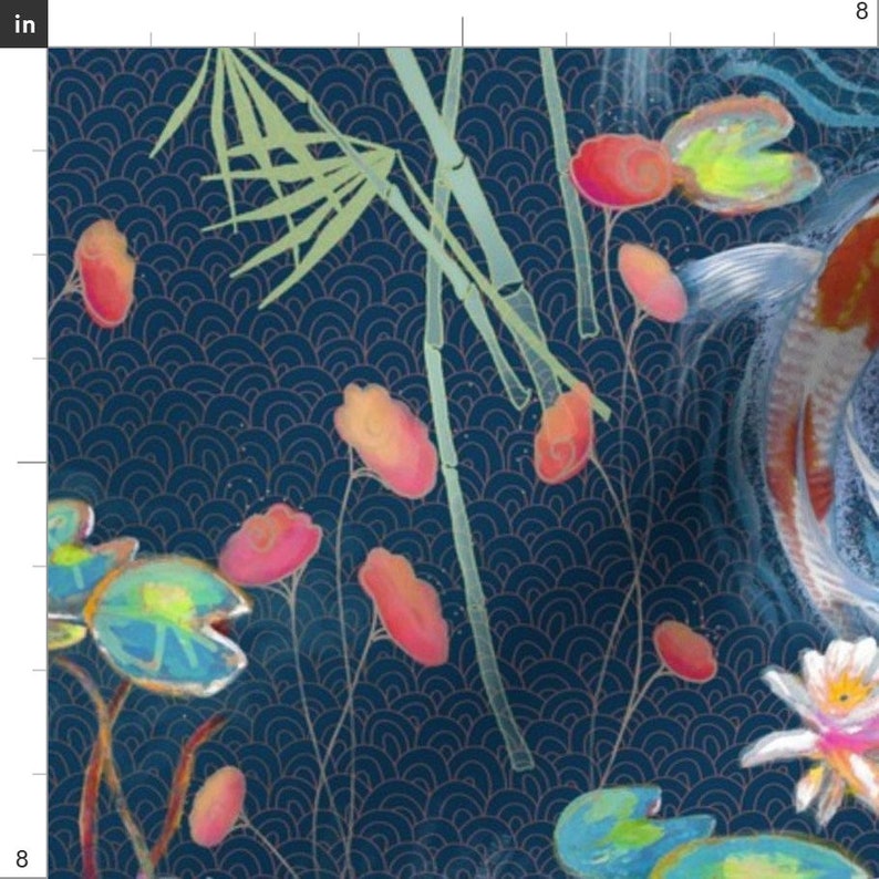 Japanese Fabric Japanese Water Garden Navy By Designed By | Etsy