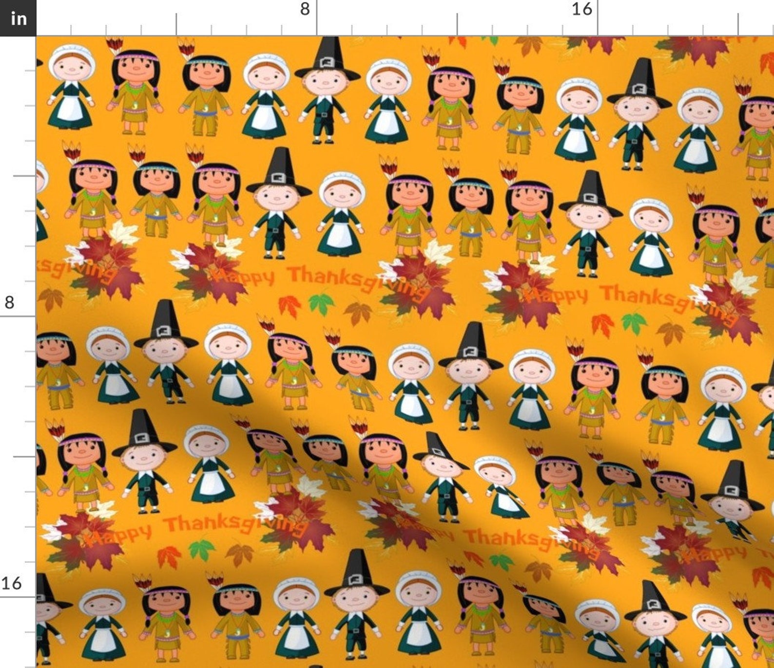 Thanksgiving Characters Fabric Happy Thanksgiving by - Etsy