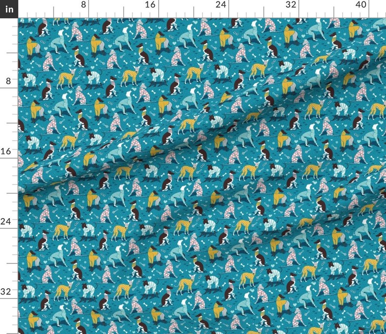 Blue Greyhound Fabric Greyhounds Dogwalk // Small Scale // | Etsy