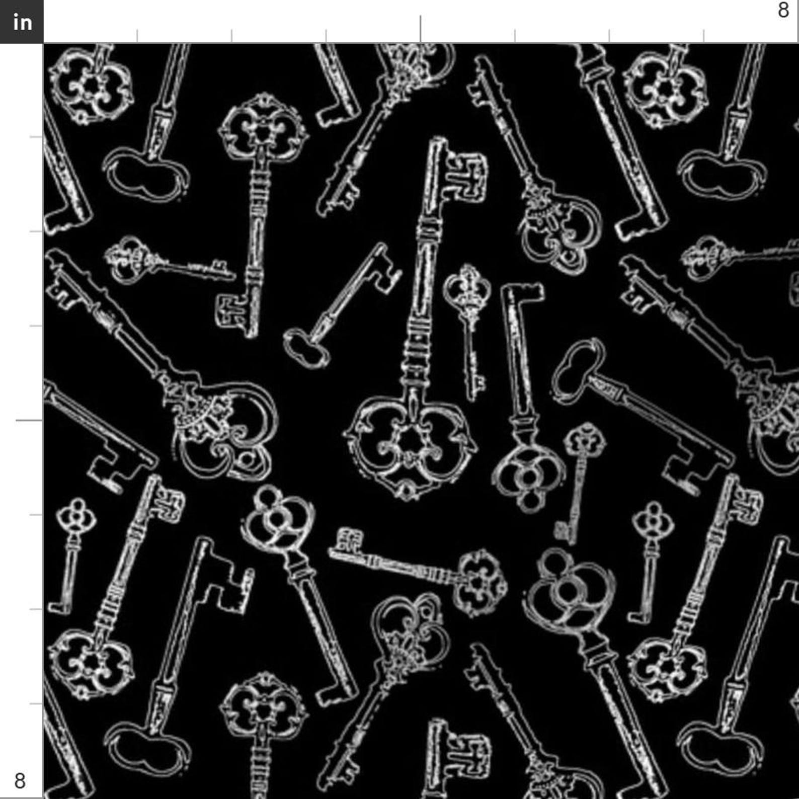 Skeleton Key Fabric - Stylized Antique Keys on Black - Small (2.5") by ...