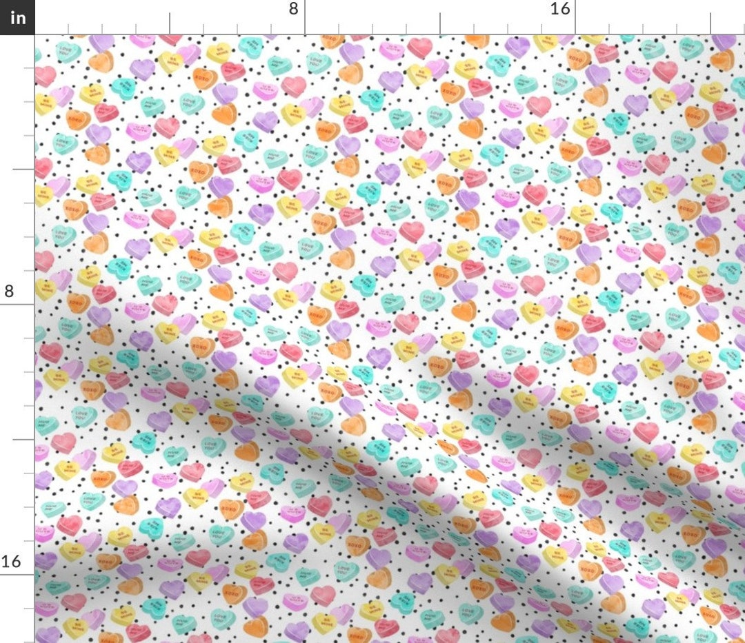 Conversation Hearts Fabric Valentines Day Heart Candy on Spots by ...
