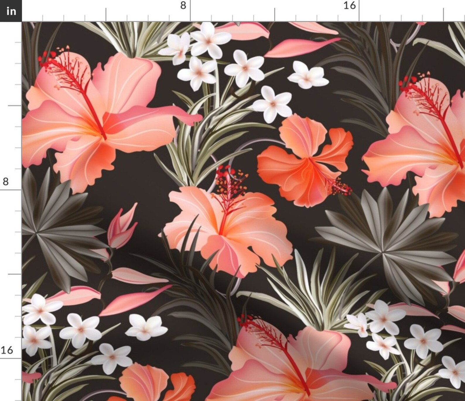 Hibiscus Flower Fabric Hibiscus Tropical Palm Leaves by - Etsy