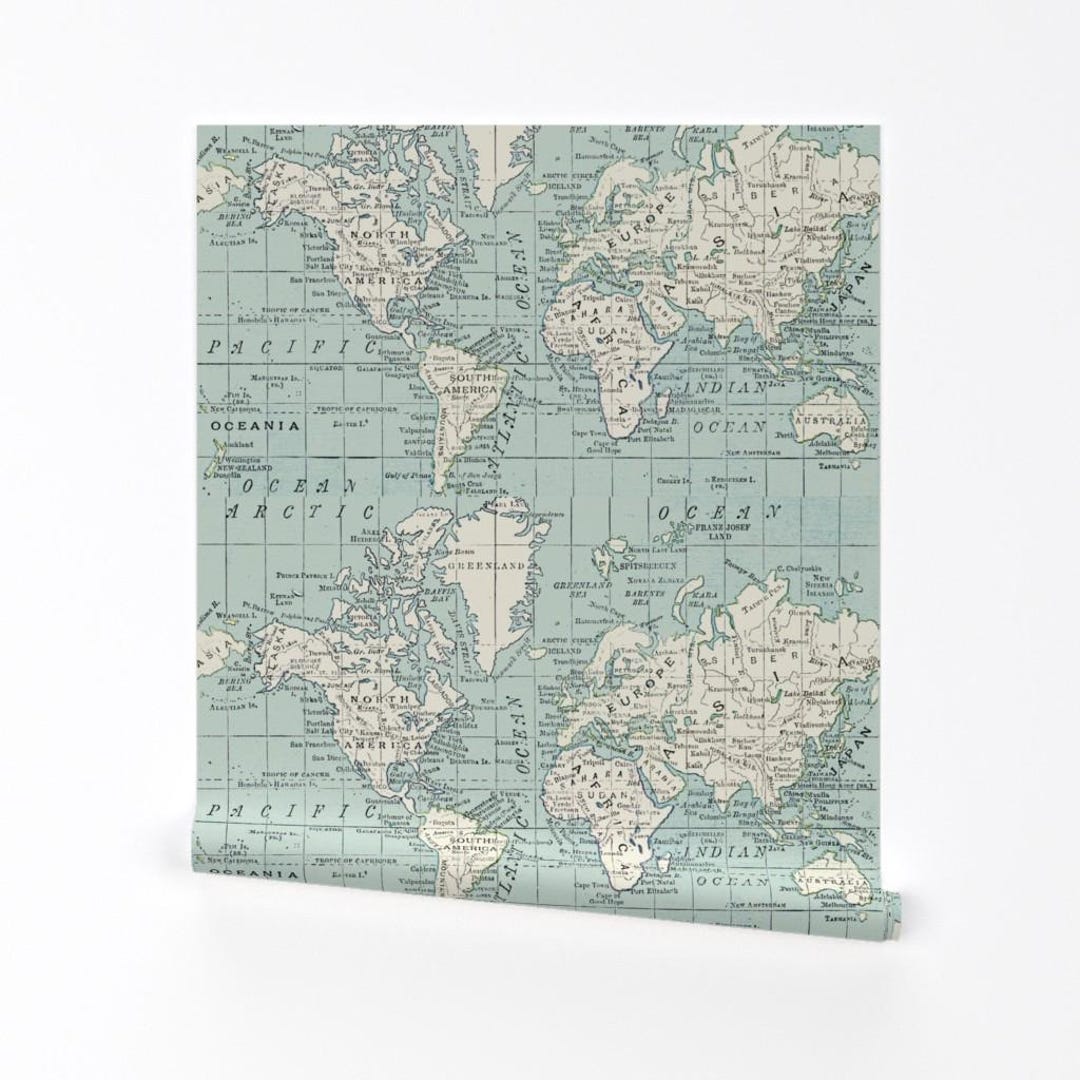 Vintage Maps Removable Peel and Stick Wallpaper - Blue and Cream World ...