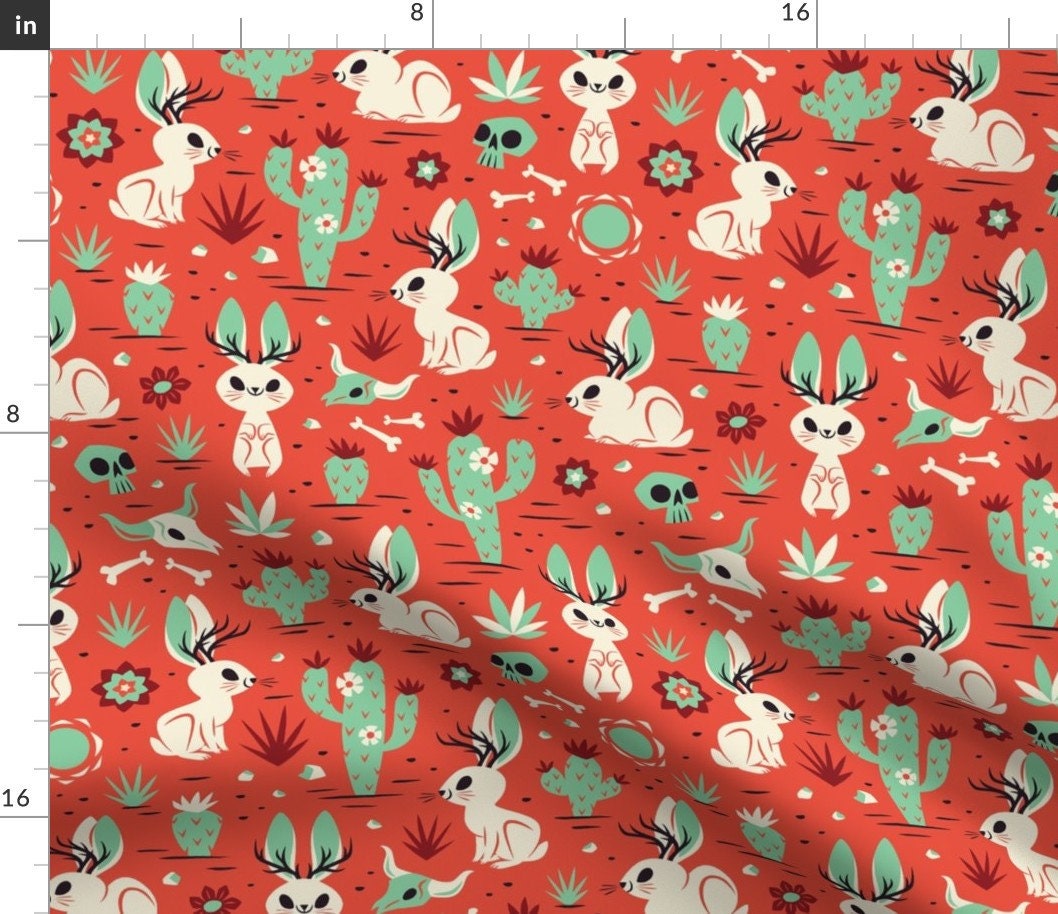 Jackalope Fabric Cryptid Cuties by Therewillbecute Green - Etsy