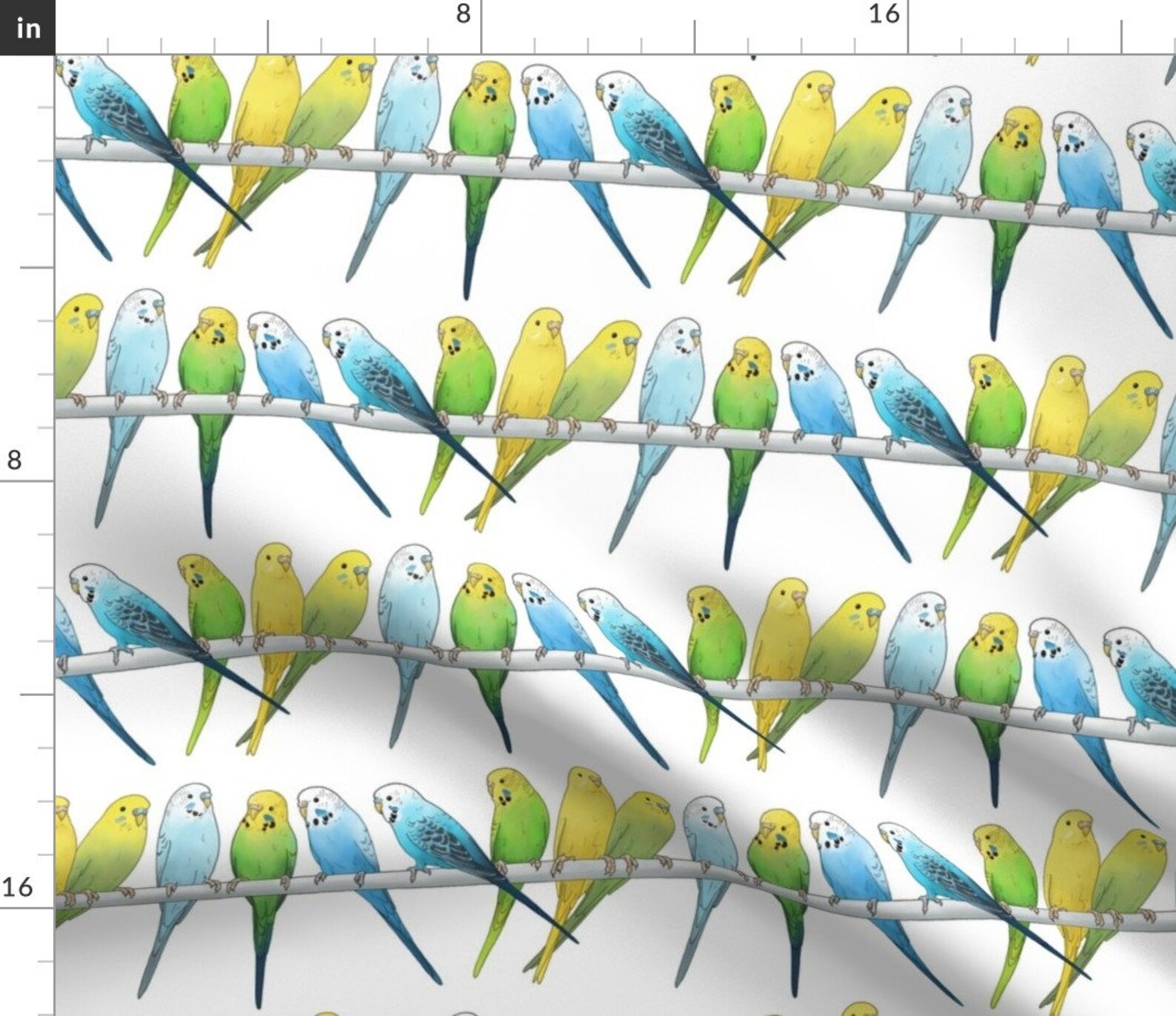 Bird Fabric Rows of Colourful Budgies Larger Scale by - Etsy