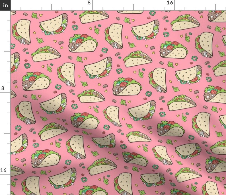 Tacos Fabric Tacos Food on Pink by Caja Design Tacos Pink - Etsy