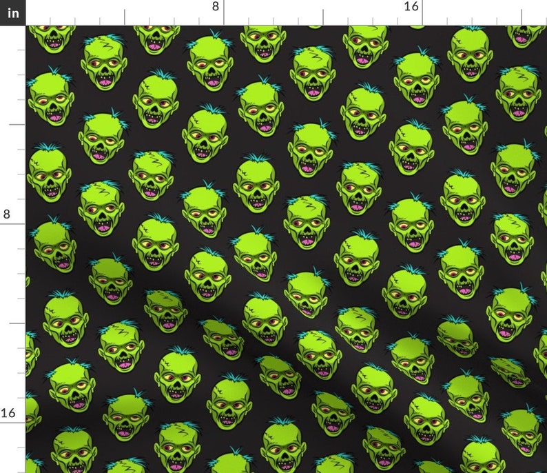 Green Zombie Fabric Zombies Green on Black Halloween by | Etsy