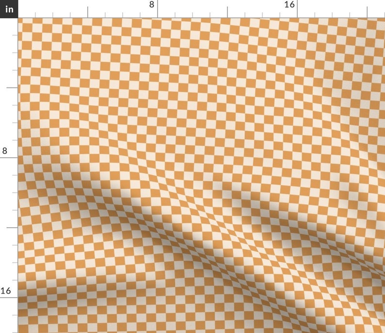 Autumn Checkerboard Fabric Checks in Pumpkin Cream by - Etsy