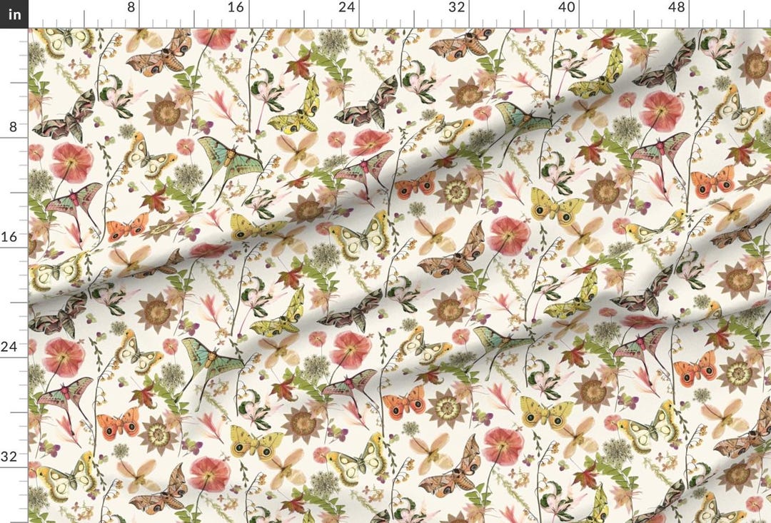 Moth Butterfly Extra Wide Sateen Fabric- Moths and Wildflowers by ...