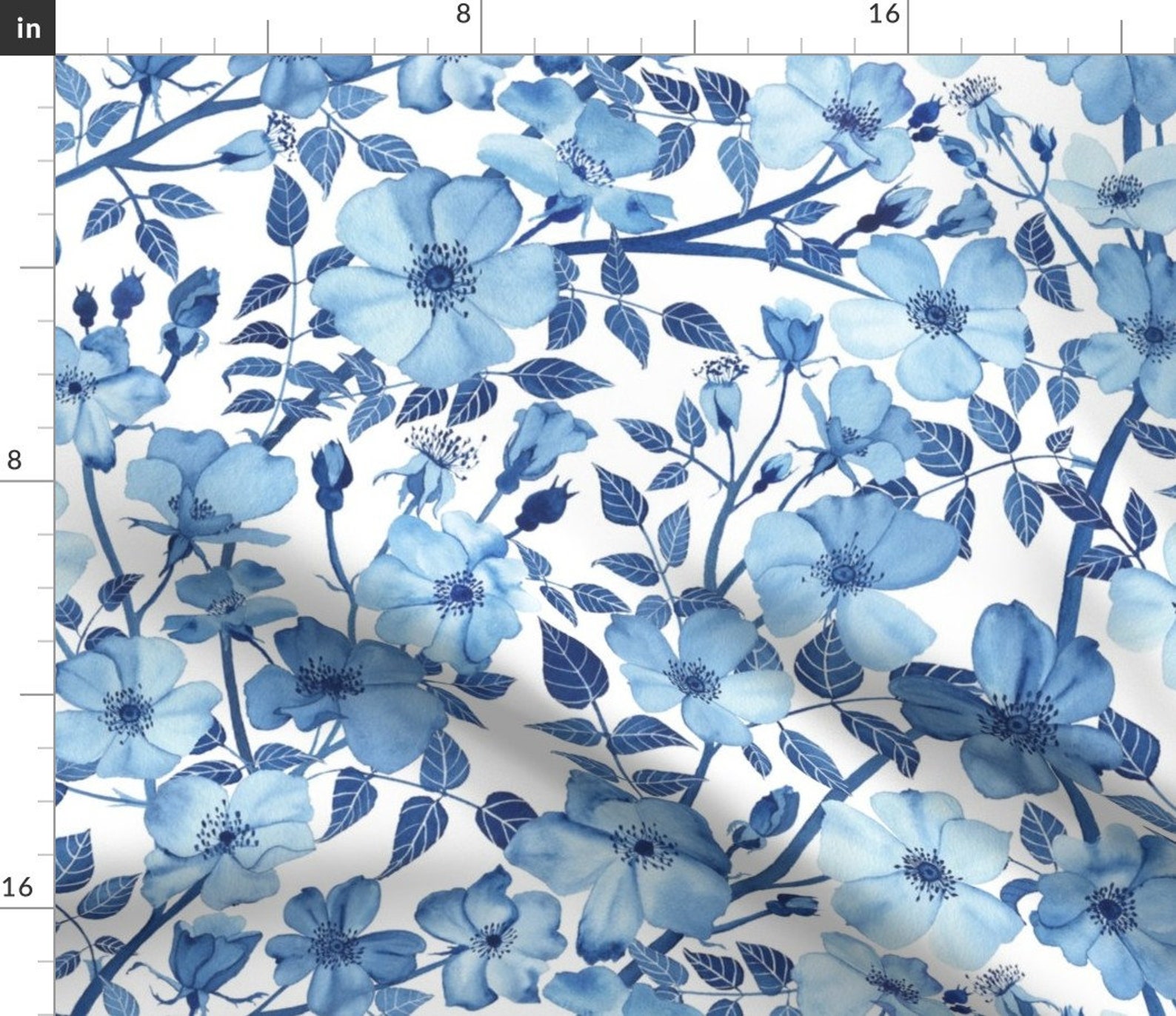 Blue Roses Fabric Watercolor Rose Garden in Blue by - Etsy
