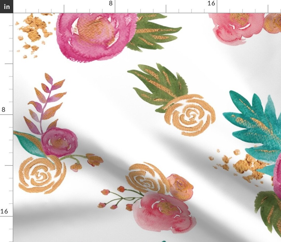 Large Floral Fabric Gold Teal Pink Floral by Twodreamsshop - Etsy