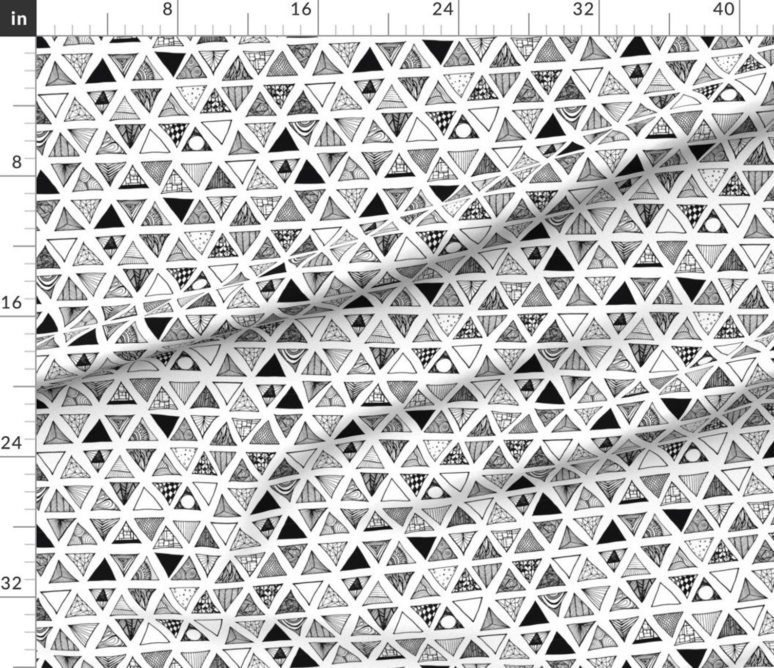 Festive Triangle Fabric Triangle Doodles Bw by Pennyroyal Black and ...