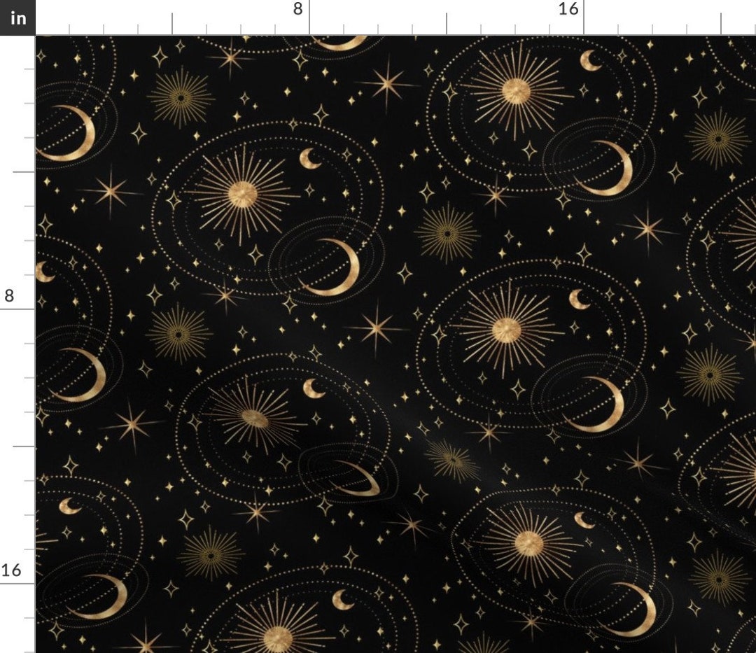 Night Sky Fabric Celestial Midnight by Pamelandia Black Beige Sun Moon ...
