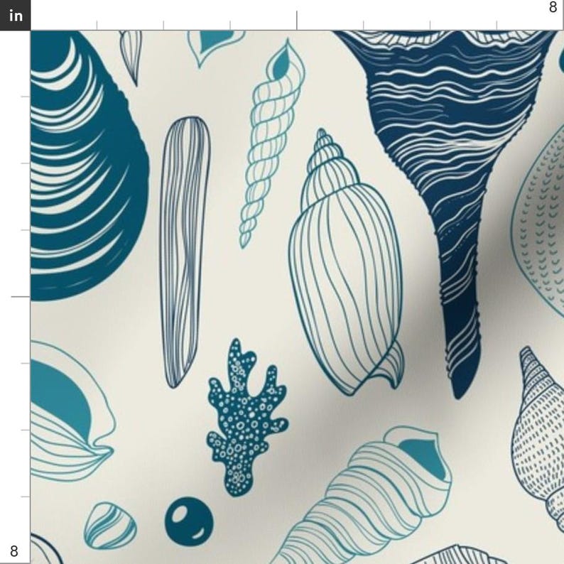 Seashell Fabric - Seashells on off White by Katerina Kirilova - Blue ...