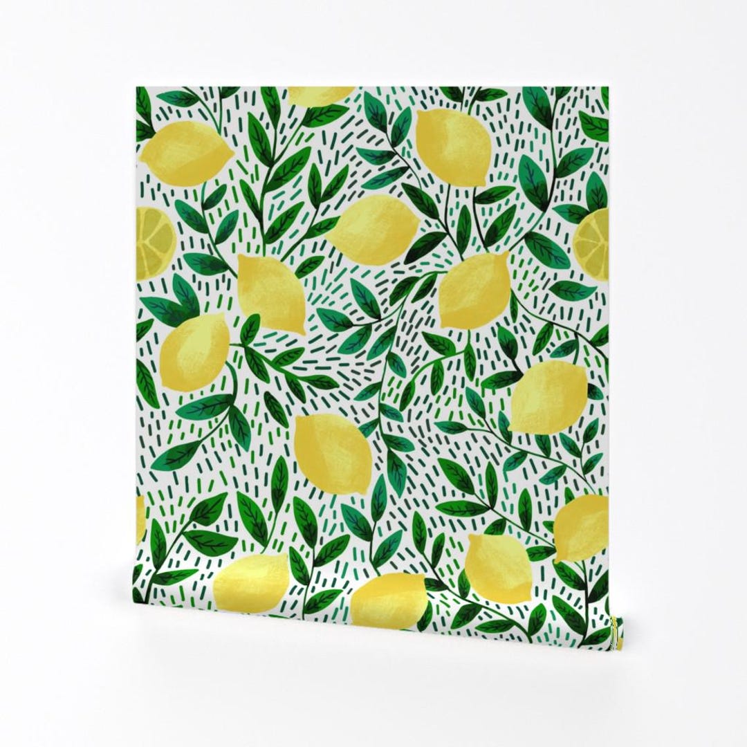 Lemon Wallpaper - Lemons -white by Scarlette Soleil - Citrus Yellow ...