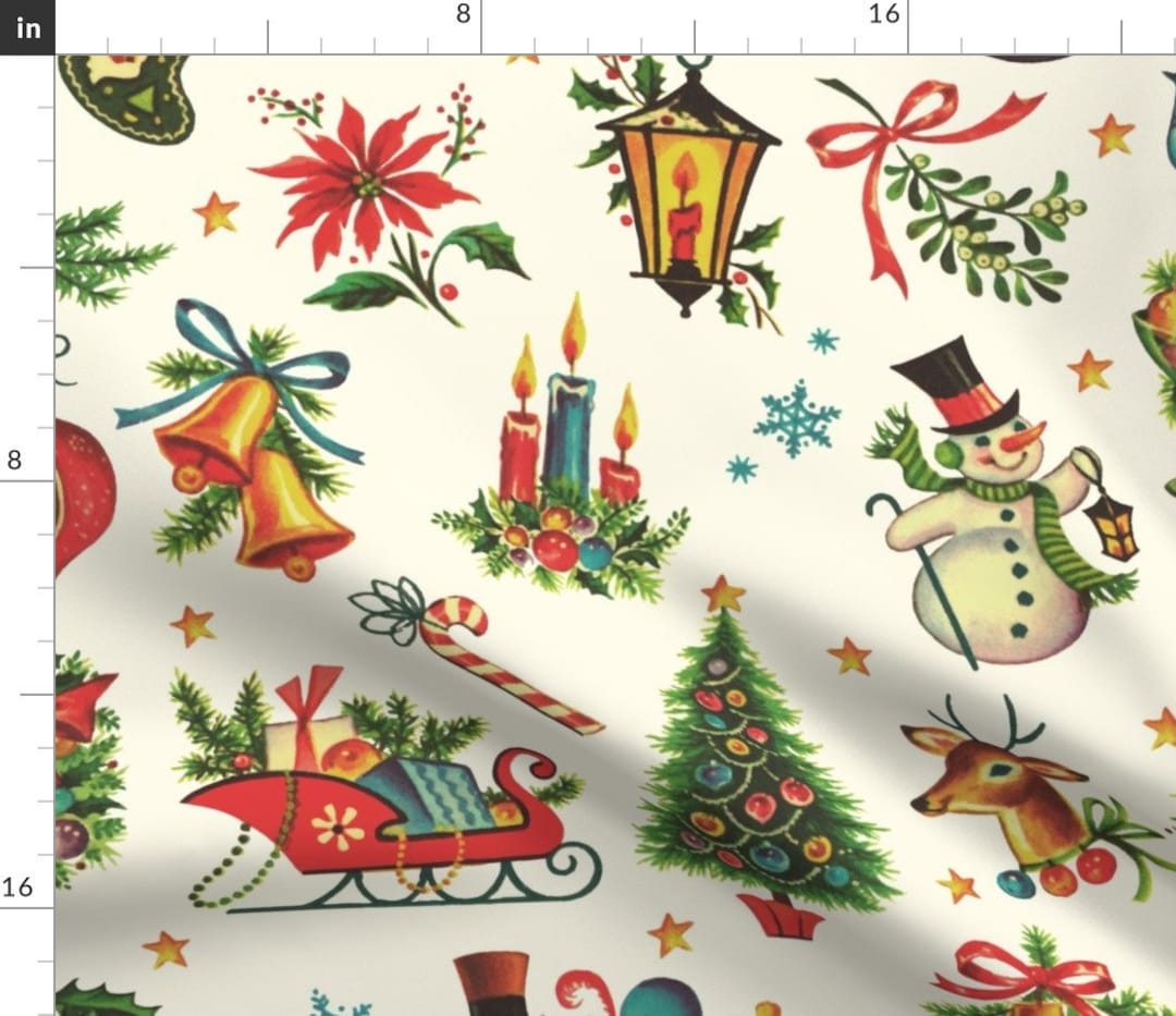 Vintage Christmas Fabric Retro Christmas by Red_raspberry_design Deer ...