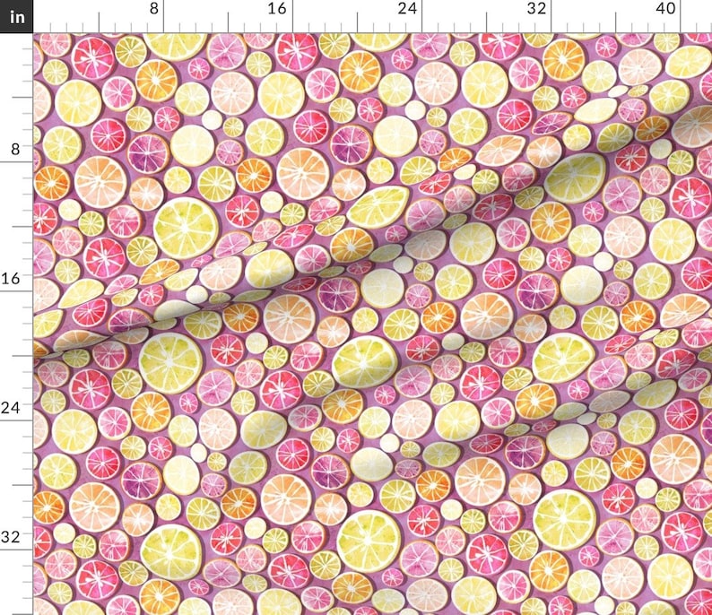 Citrus Fabric Citrus Mix Pink Background Multicoloured - Etsy